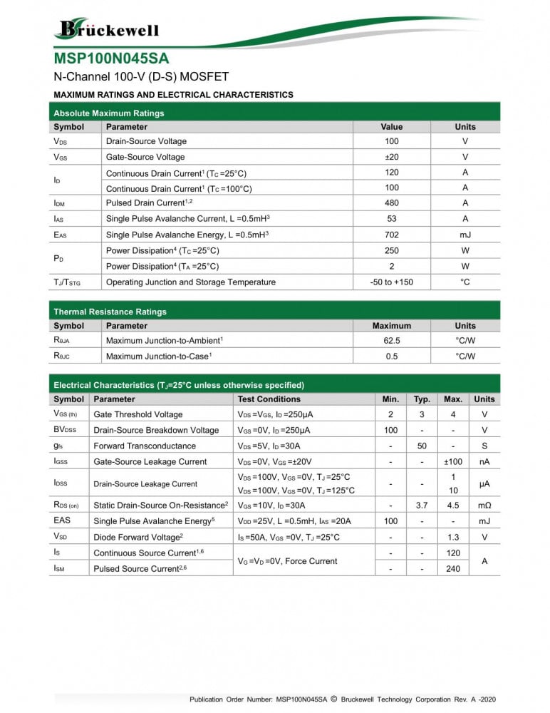 MSP100N045SA datasheet page 2
