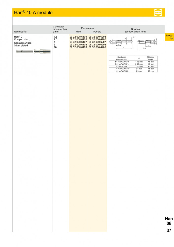 Technical document image for Han C crimp contact selection
