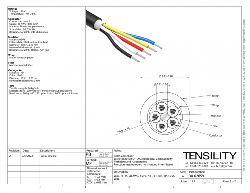 Tensility International 30-02659 cable product drawing