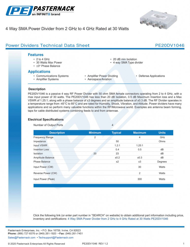 PE20DV1046 technical document page 1