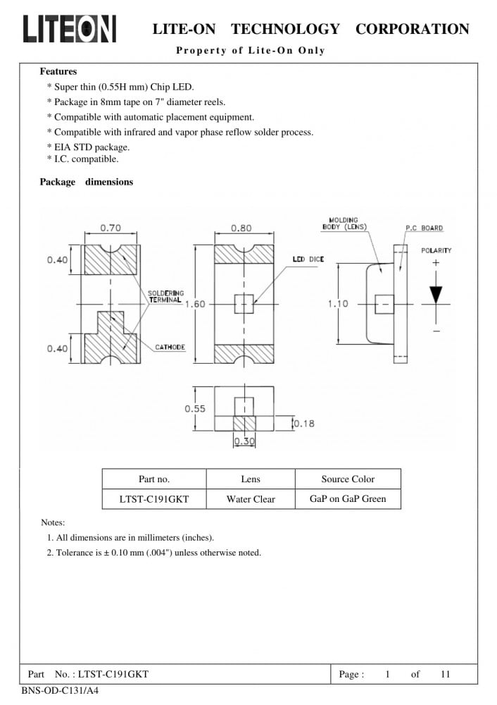 LTST-C191GKT datasheet page 1