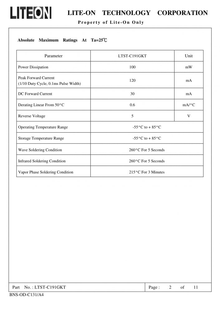 LTST-C191GKT datasheet page 2