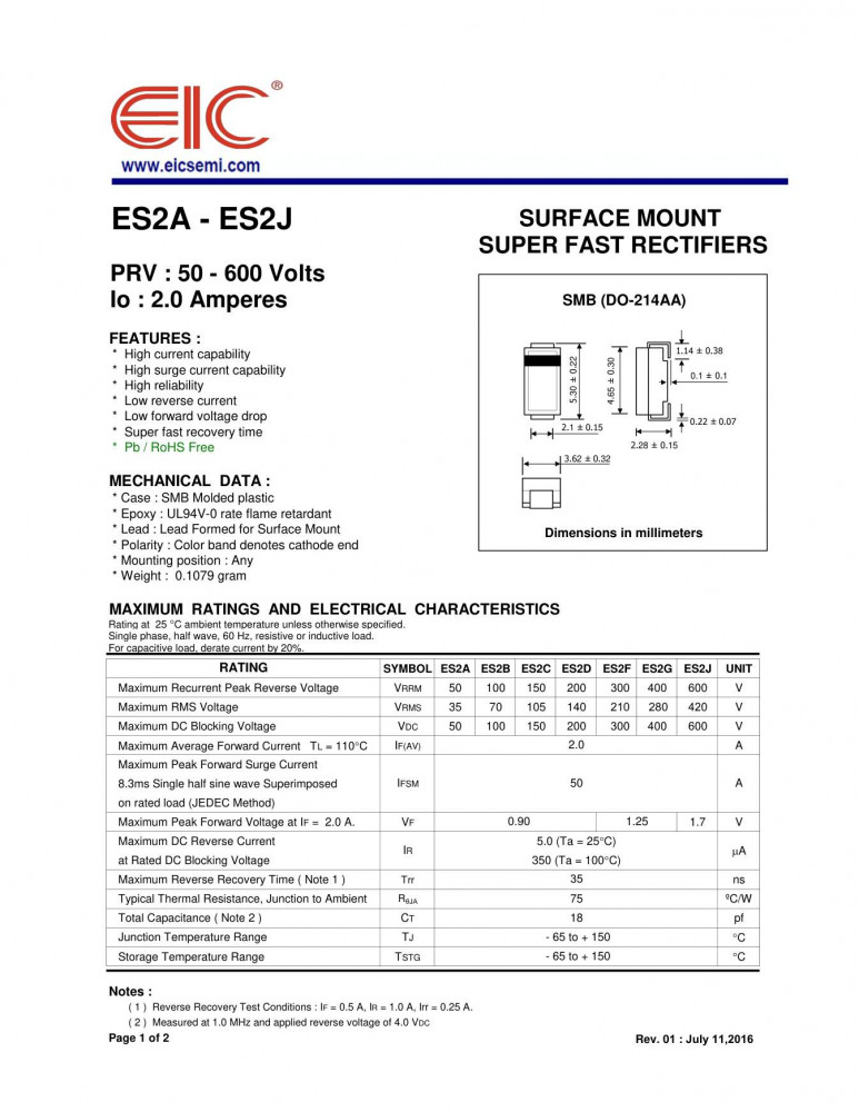 EIC ES2D datasheet page 1