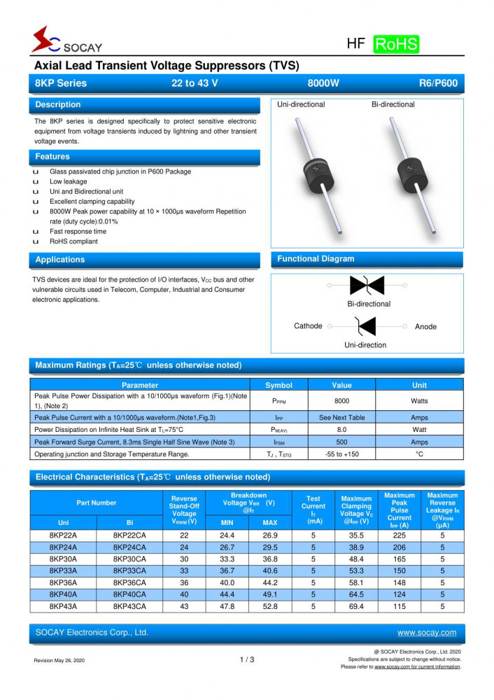 SOCAY 8KP series datasheet page 1