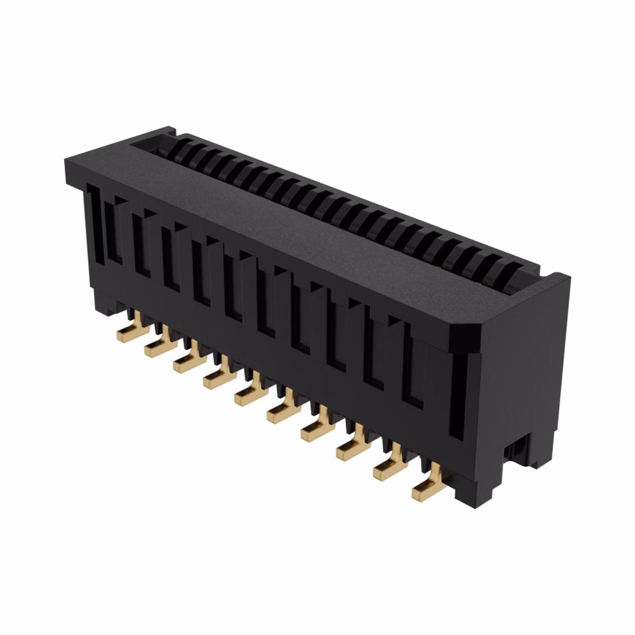 Easy-On FFC/FPC Connector, 0.50mm Pitch, Surface Mount, Vertical, Non-ZIF, Standard Footprint, Gold Plating, Black, 20 Circuits for sale