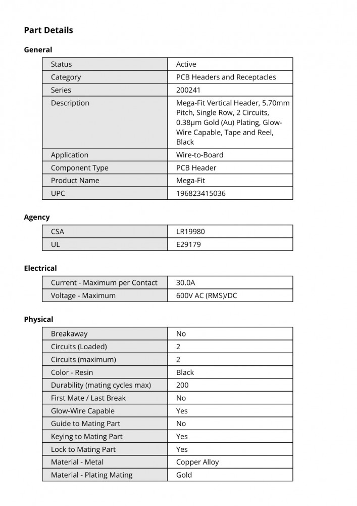 Technical document page 2 for MOLEX 2002411622