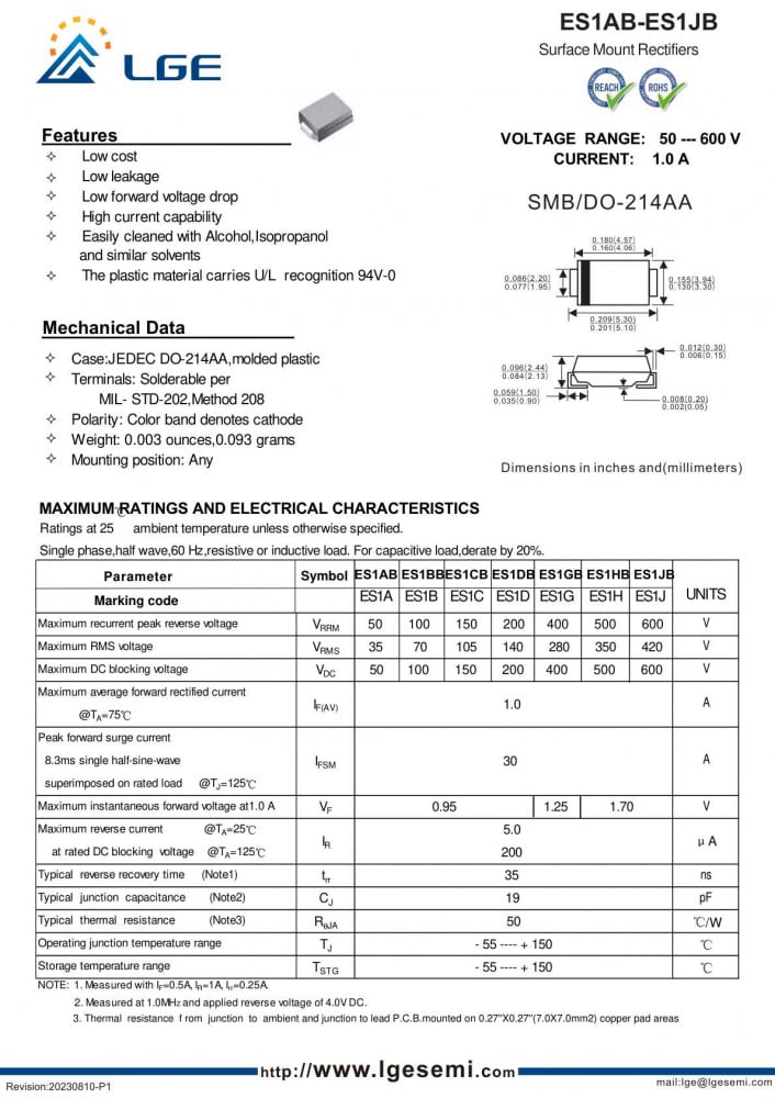 LGE ES1DB(SMB) datasheet page 1