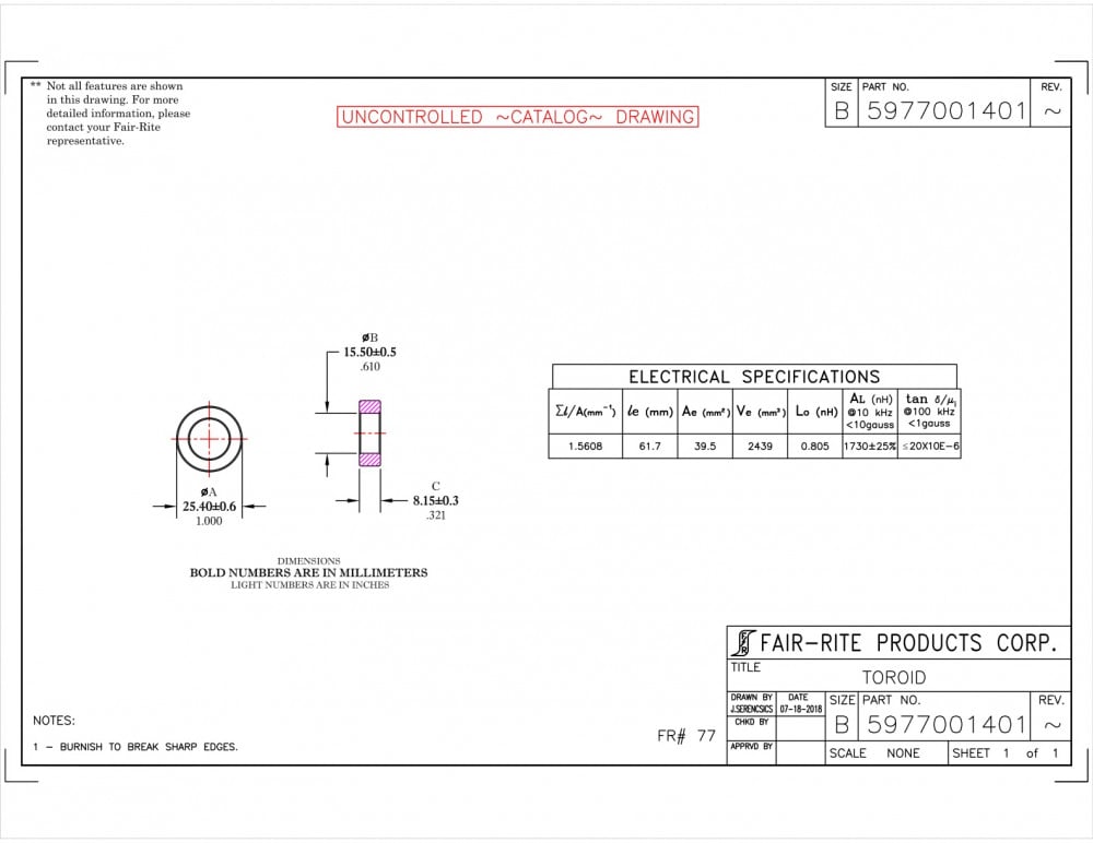 Fair-Rite 5977001401 technical document