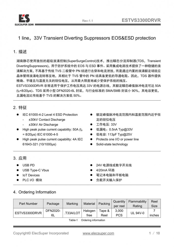 ESTVS3300DRVR datasheet page 1