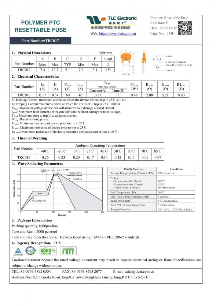 TLC Electronic TRC017 datasheet page