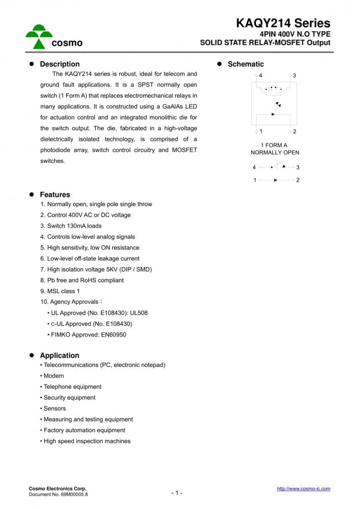KAQY214S datasheet page 1