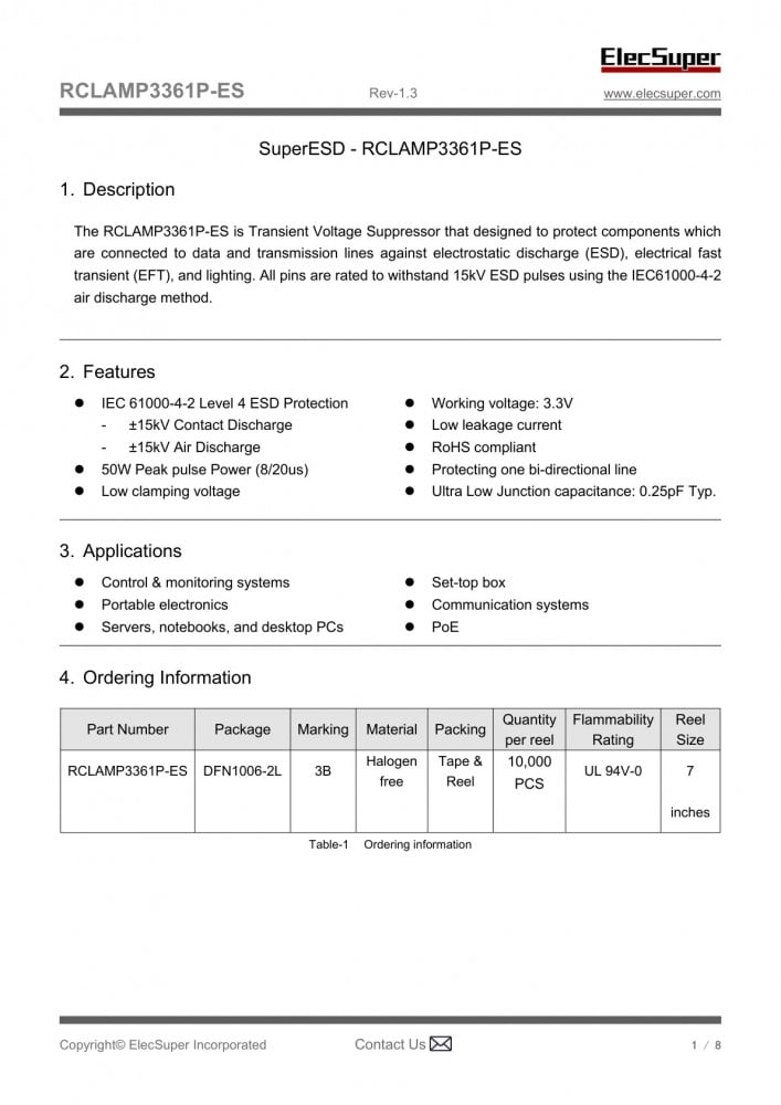 RClamp3361P-ES datasheet page 1