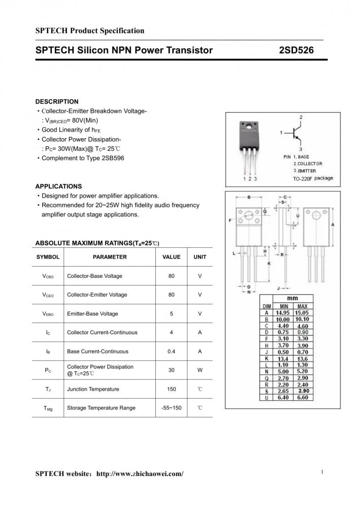 2SD526 datasheet page 1