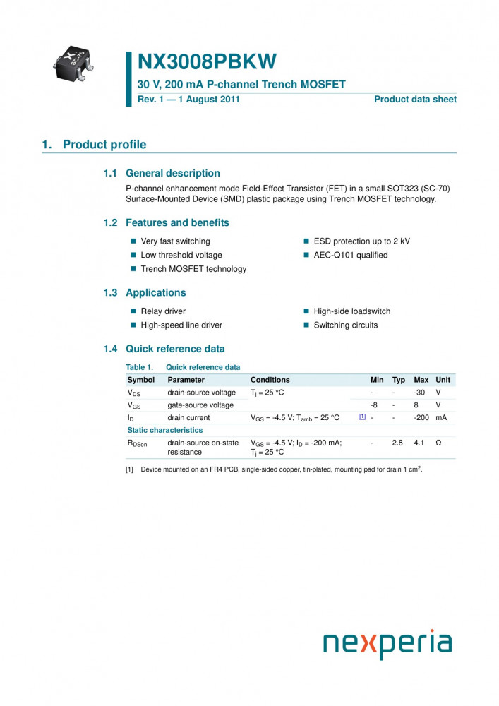NX3008PBKW datasheet page 1