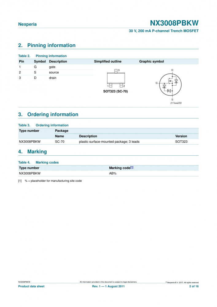 NX3008PBKW datasheet page 2