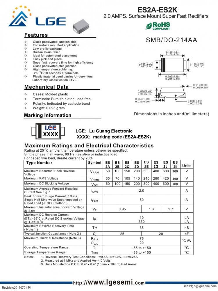 LGE ES2K datasheet page one