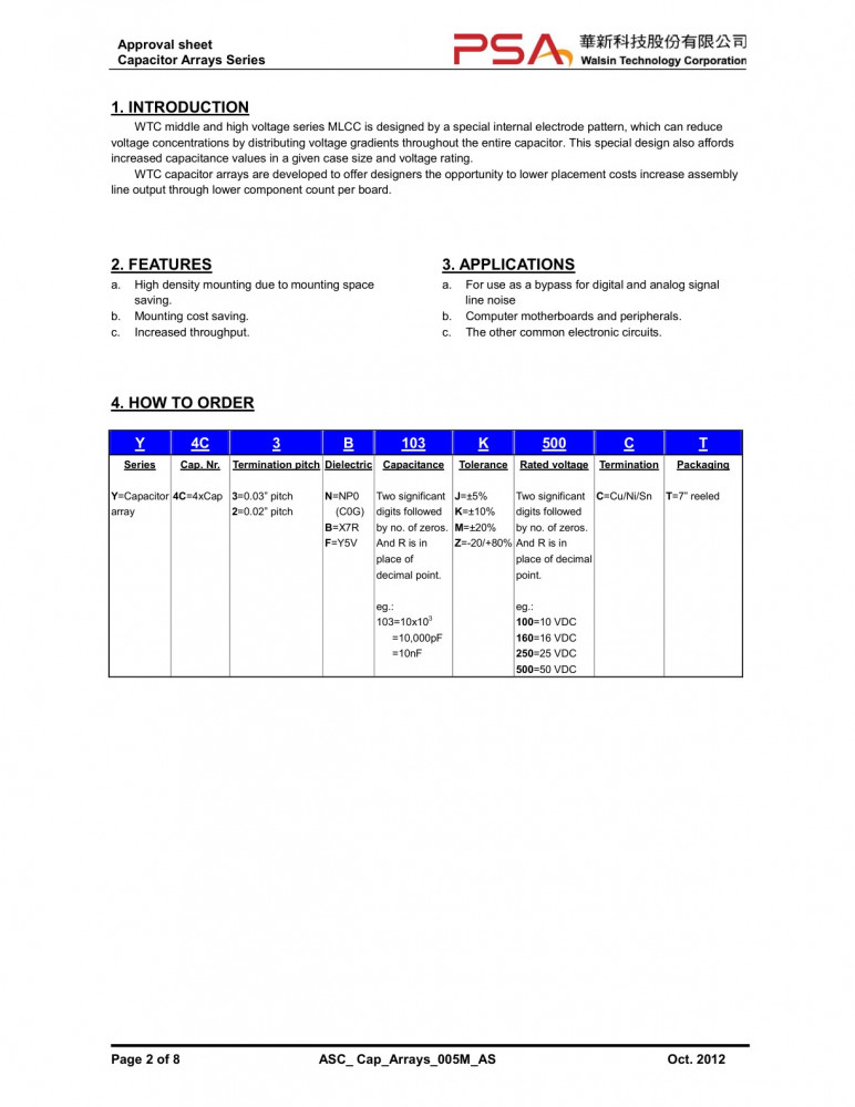 Walsin capacitor array datasheet page 2