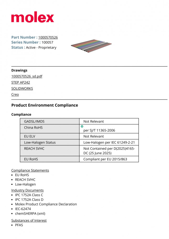 MOLEX 1000570526 technical document page 1