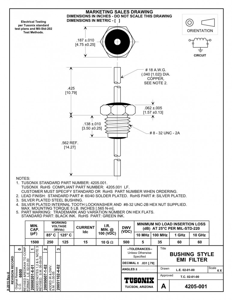 Tusonix CTS 4205-001 technical drawing