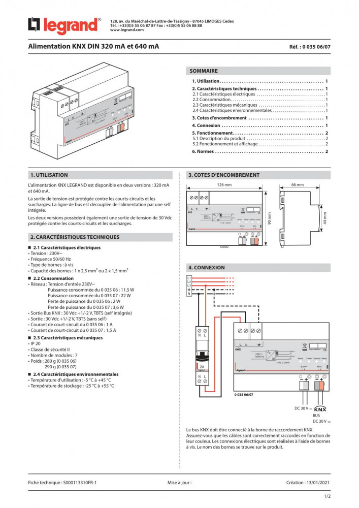 Legrand 003507 technical document, page 1