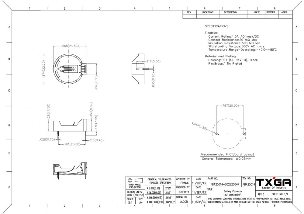 TXGA FBA25014-S02B2004K technical document preview