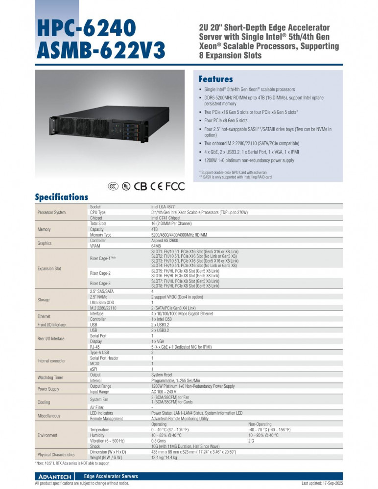 HPC-6240 and ASMB-622V3 product document, page 1