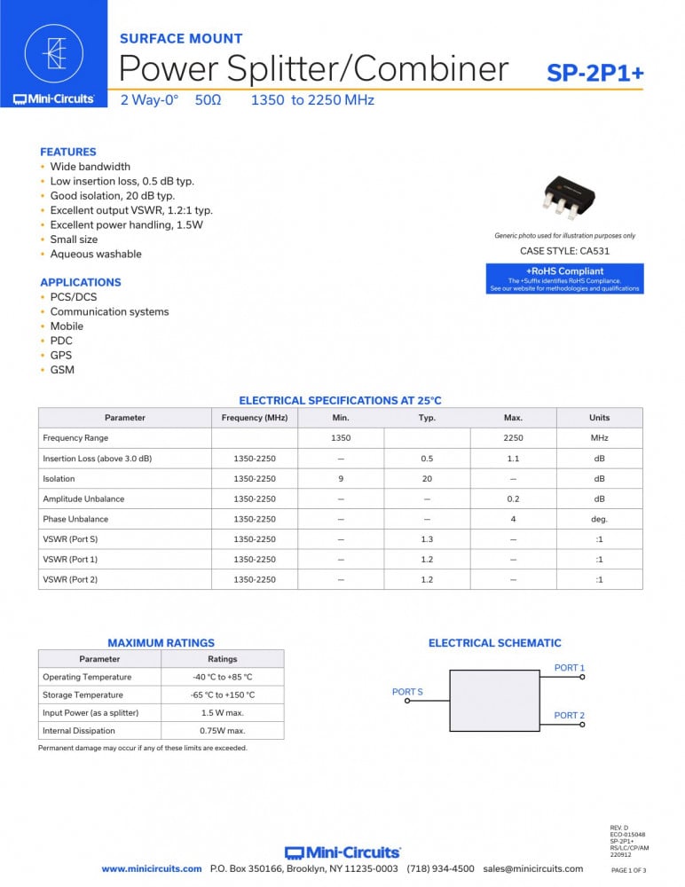 SP-2P1+ datasheet page 1