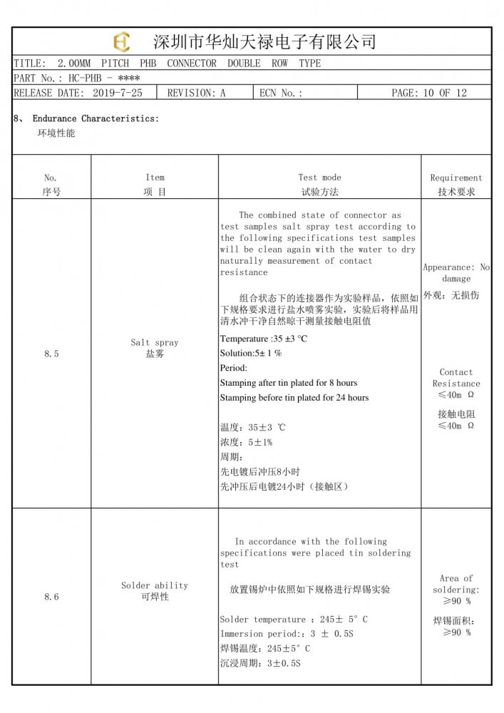 HCTL PHB connector specification page 10