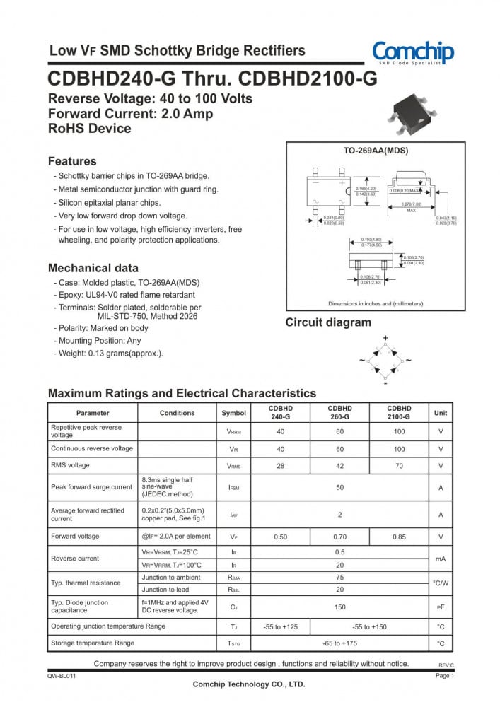 CDBHD260-G datasheet page 1