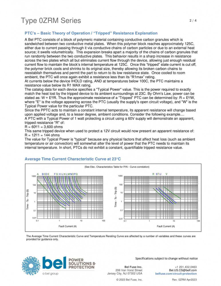 Bel Fuse 0ZRM series datasheet page 2