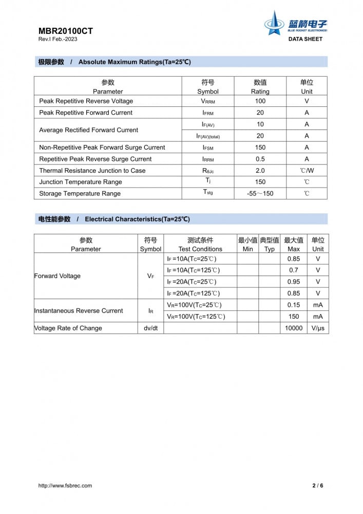 MBR20100CT datasheet page 2