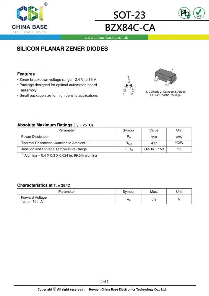 CBI BZX84C16CA datasheet page 1