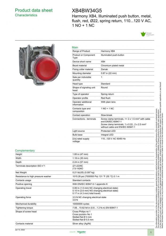 XB4BW34G5 technical document page 1