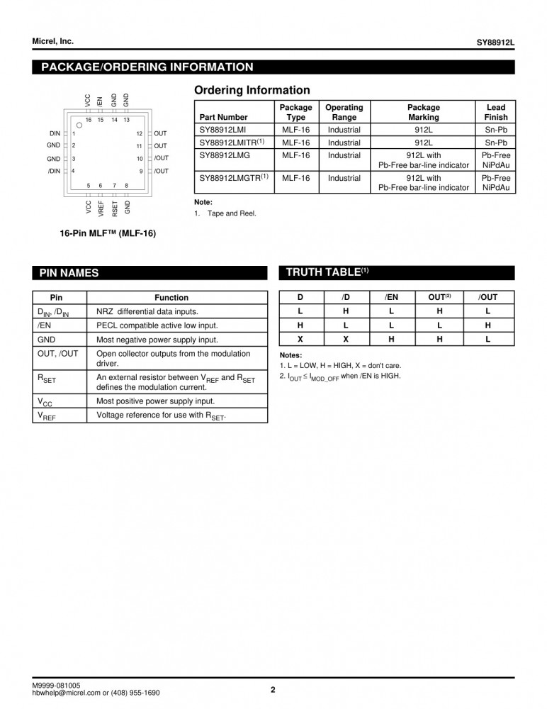SY88912LMI-TR datasheet page 2