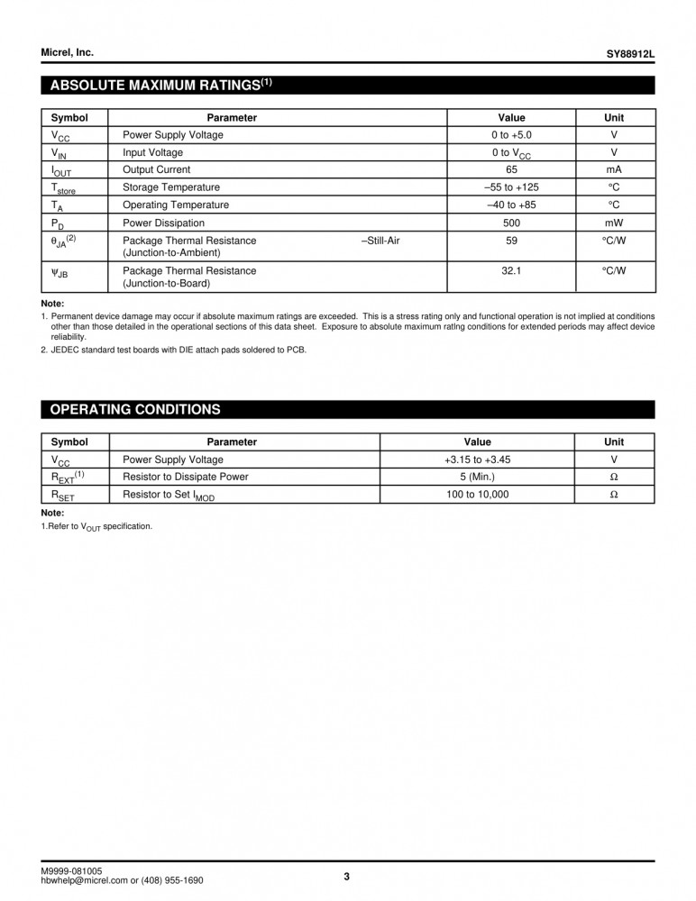 SY88912LMI-TR datasheet page 3