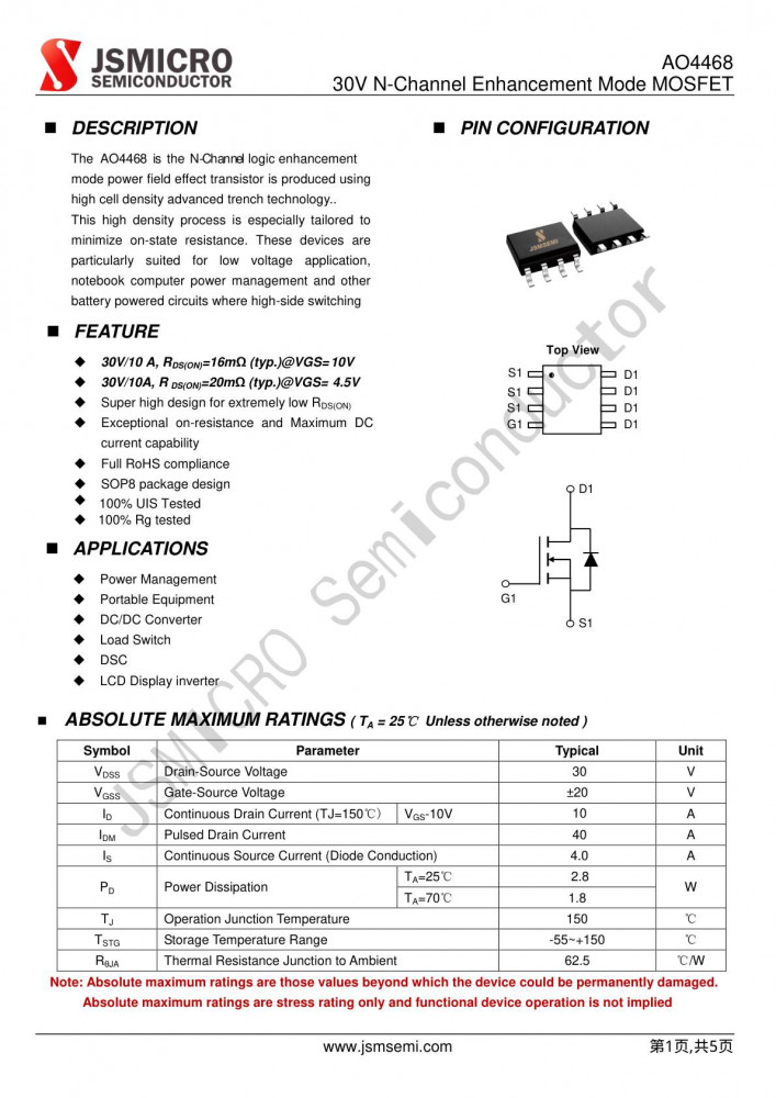 AO4468 datasheet page 1
