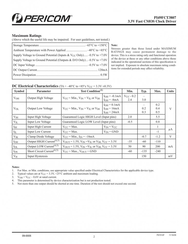 PI49FCT3807DQE datasheet page 2
