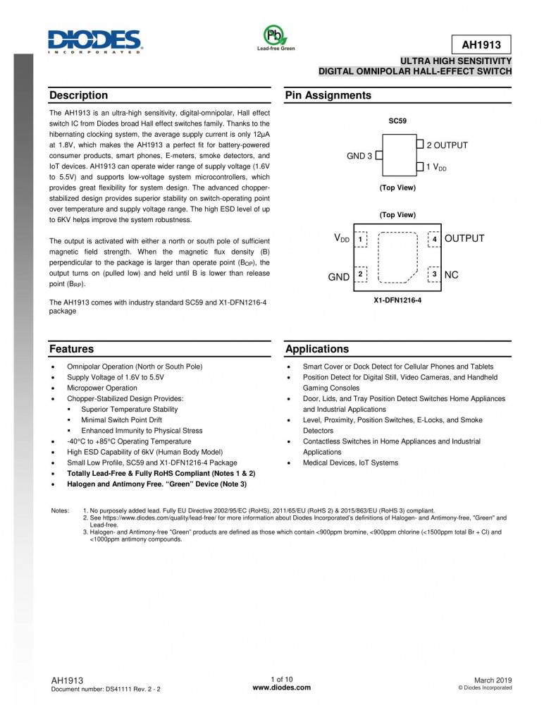 AH1913 datasheet page 1