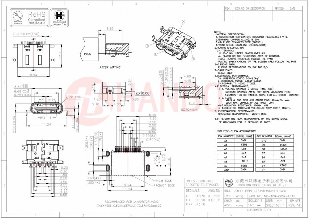 MC-109-C054-EP16 manufacturer drawing page 1