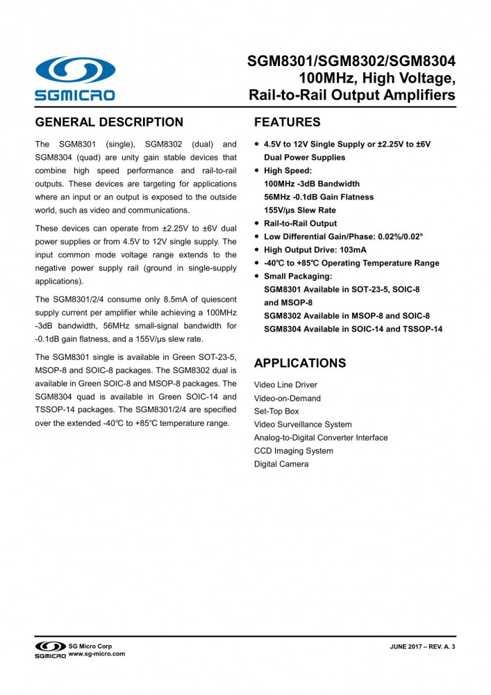SGM8301 datasheet page 1