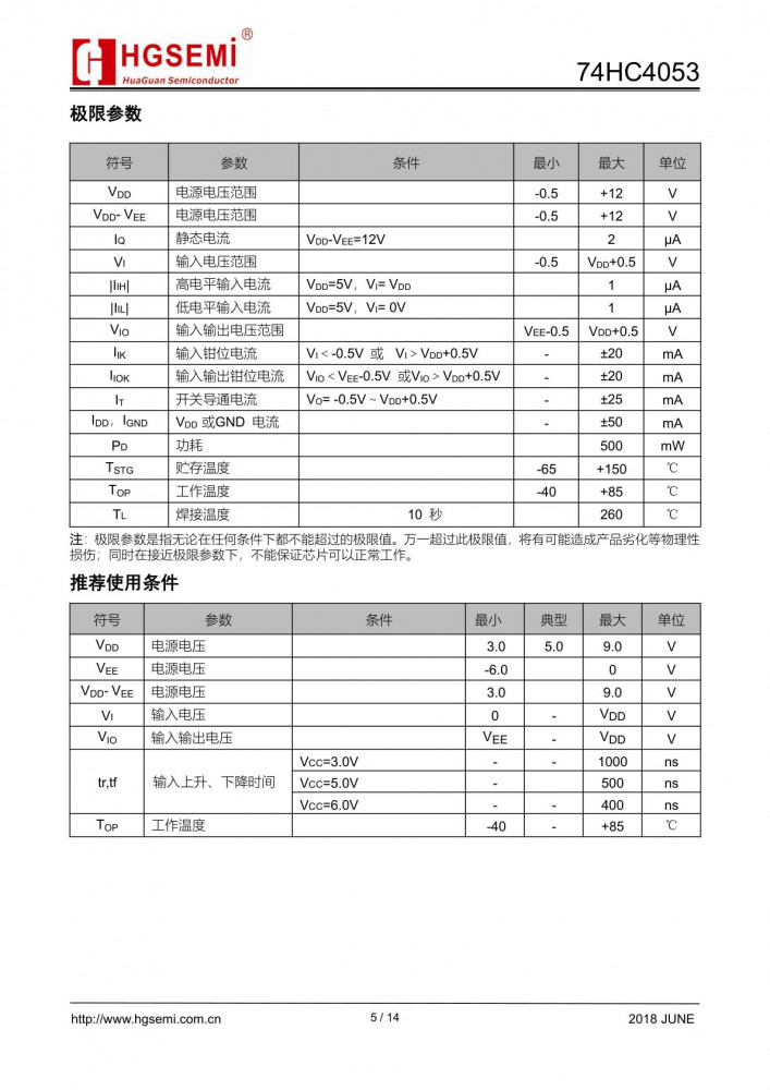 74HC4053 technical document page 5