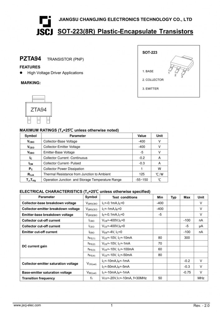 PZTA94 datasheet page 1