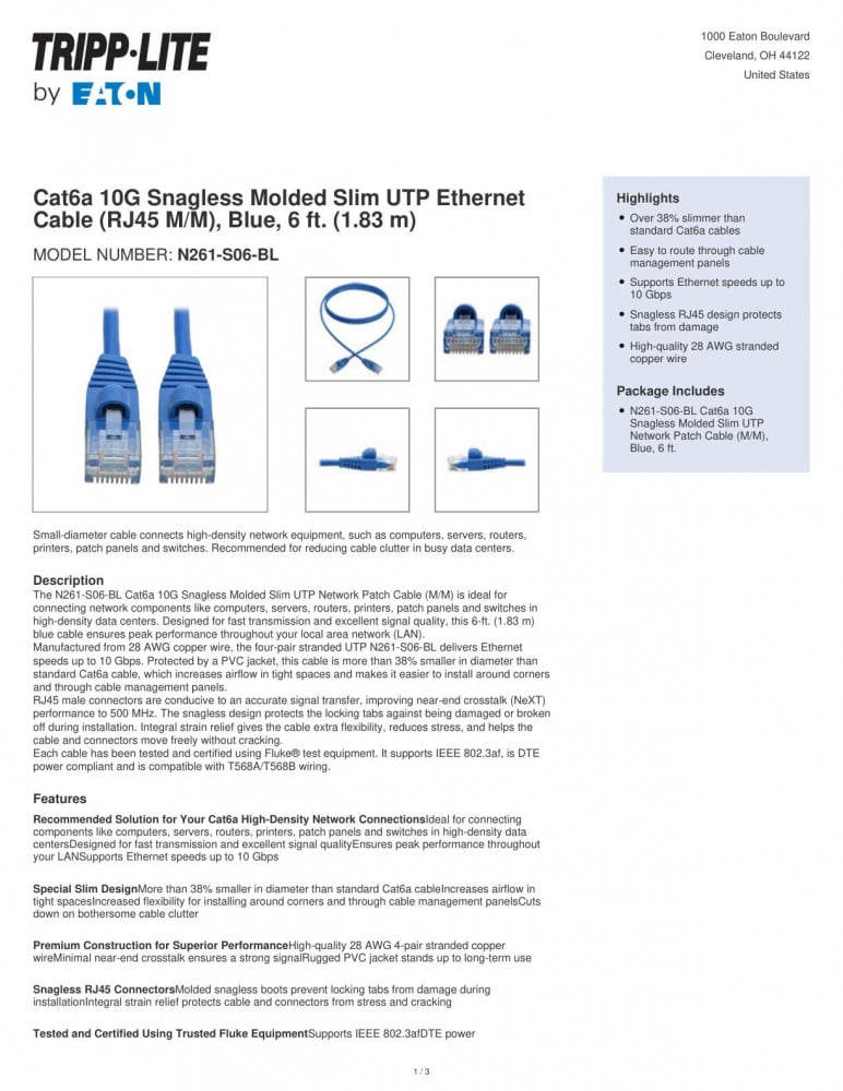 N261-S06-BL technical document page 1