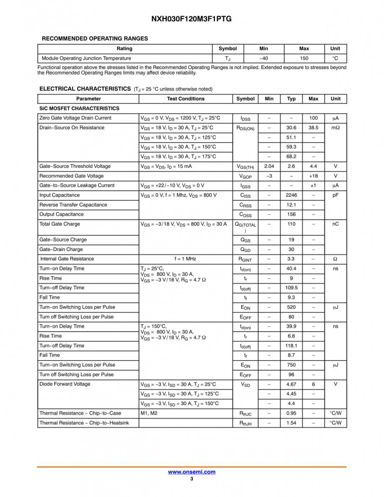 NXH030F120M3F1PTG technical document page 3