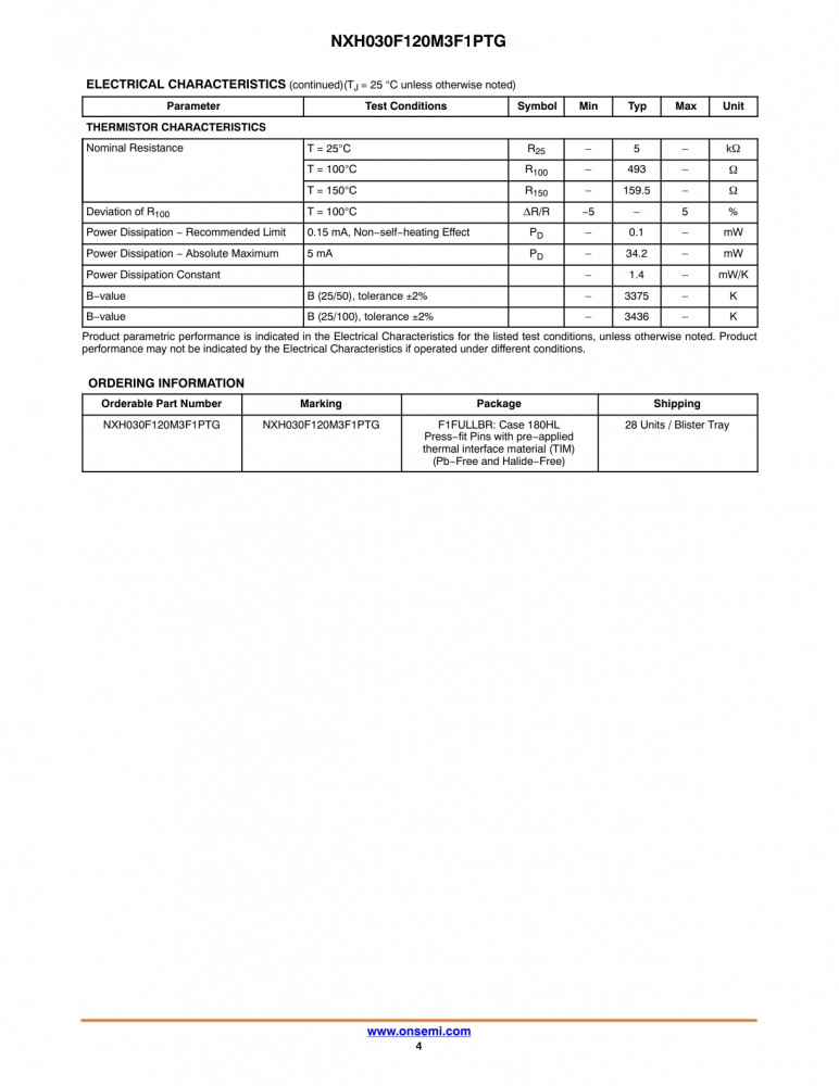 NXH030F120M3F1PTG technical document page 4