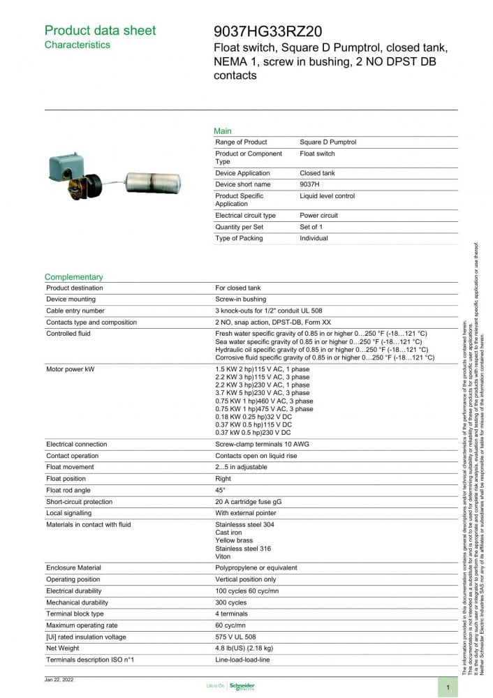 9037HG33RZ20 technical document page 1