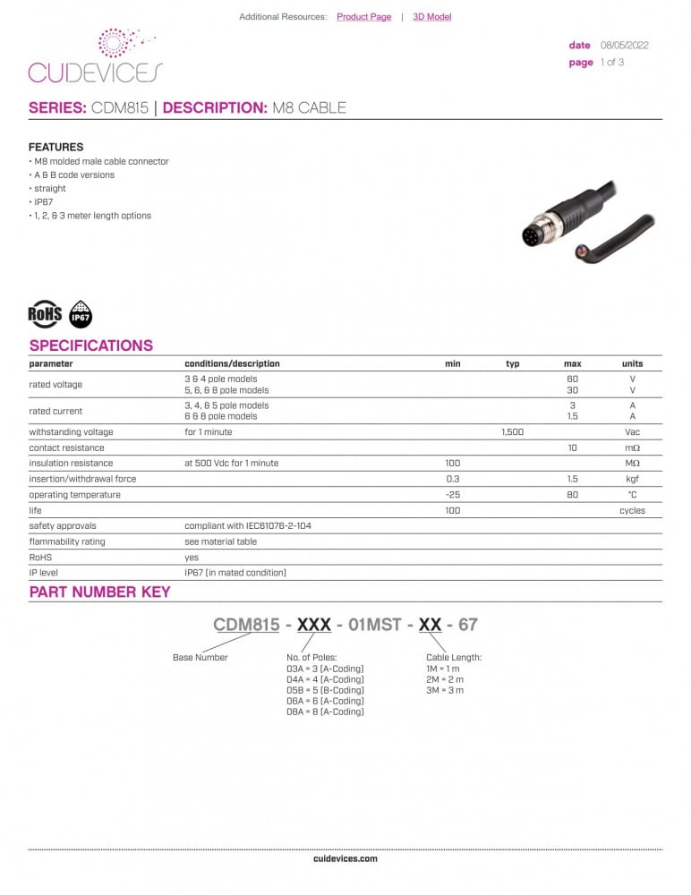 CDM815 connector datasheet page 1