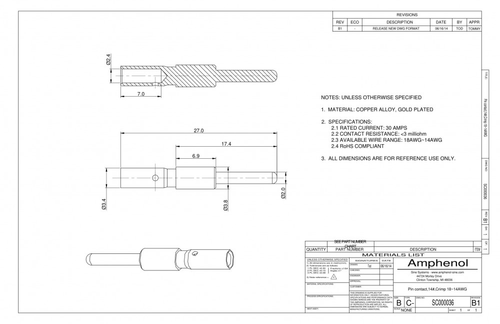 Amphenol SC000036 technical drawing