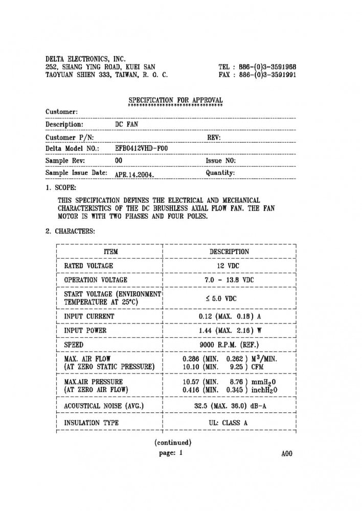 EFB0412VHD-F00 specification page 1