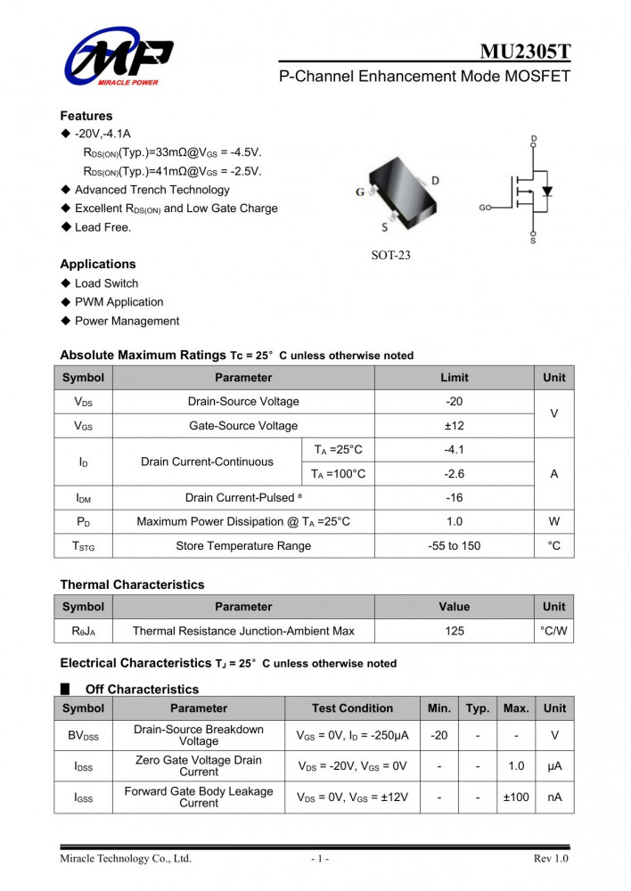 MU2305T datasheet page 1